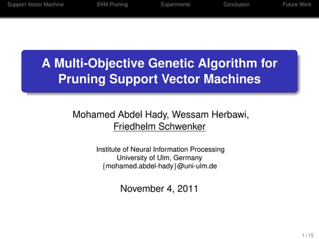 A Multi Objective Genetic Algorithm For Pruning Support Vector Machines Pdf