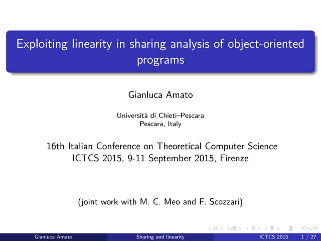 Ictcs 2015 Exploiting Linearity In Sharing Analysis Of Object 6014