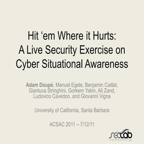 Hit ‘em Where it Hurts: A Live Security Exercise on Cyber Situational ...