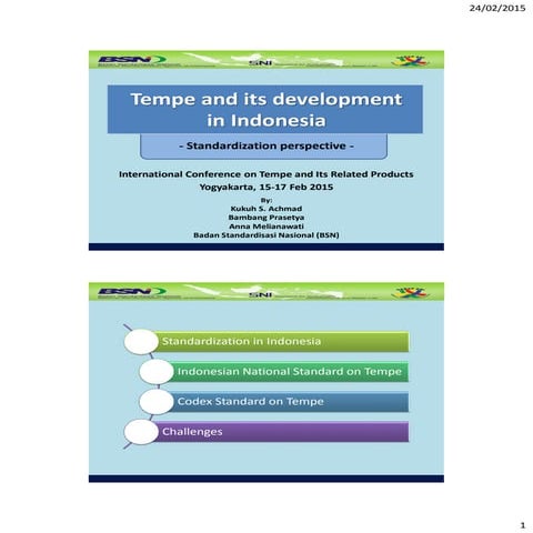 Tempe and its development in Indonesia (standardization and report on ...