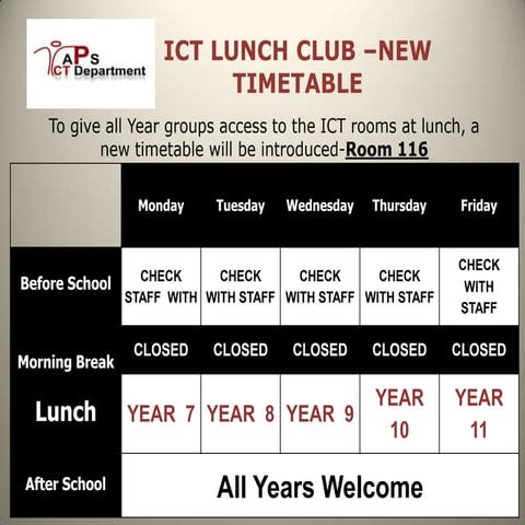 APS Lunch ICT Timetable | PPTX