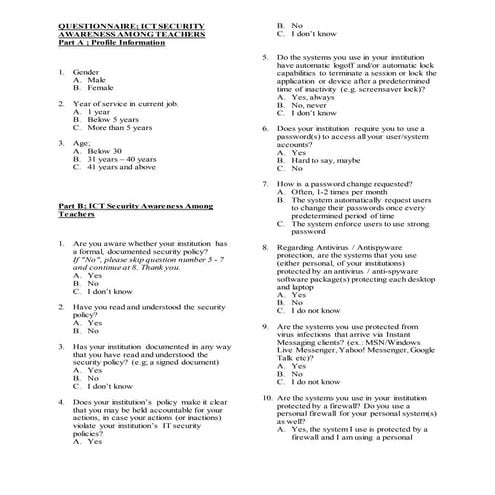ICT security questionaire | DOCX