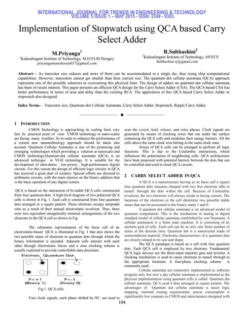Implementation of Stopwatch using QCA based Carry Select Adder | PDF Implementation of Stopwatch using QCA based Carry Select Adder | PDF