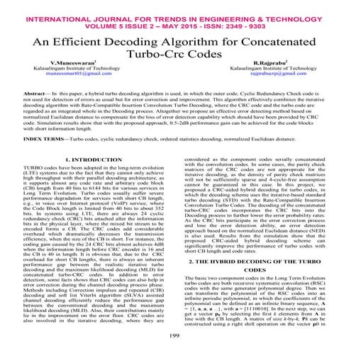 An Efficient Decoding Algorithm For Concatenated Turbo Crc Codes Pdf 0153