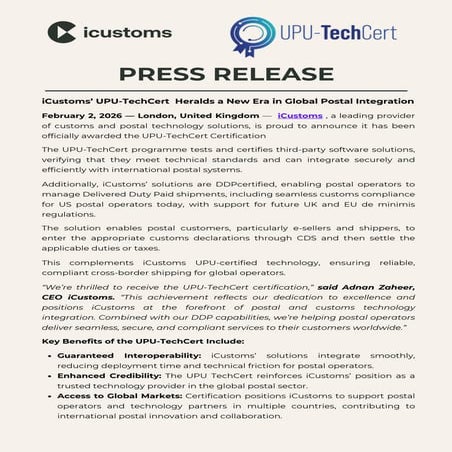 The New Era of Global Postal Integration: : iCustoms Awarded the UPU ...