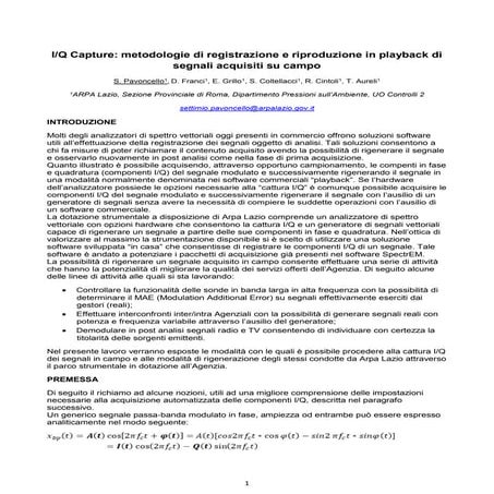 I/Q Capture: metodologie di registrazione e riproduzione in playback di segnali acquisiti su ...