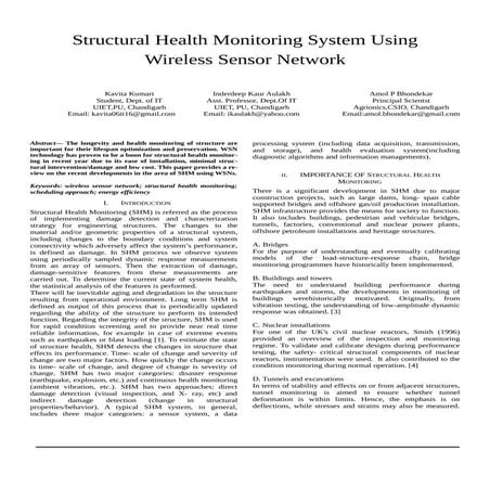 Structural Health Monitoring System Using Wireless Sensor Network | PDF