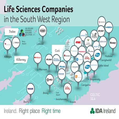 Life Sciences Companies in the South West Region Ireland Map | PPT