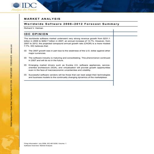 IDC Worldwide Software 2008-2012 Forecast Summary | PDF