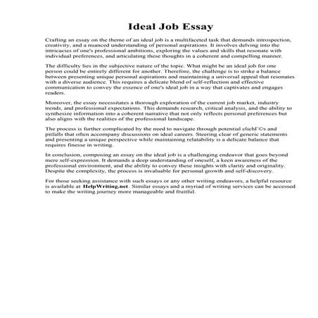 Ideal Job Essay. Describe your ideal job essay writing | PDF