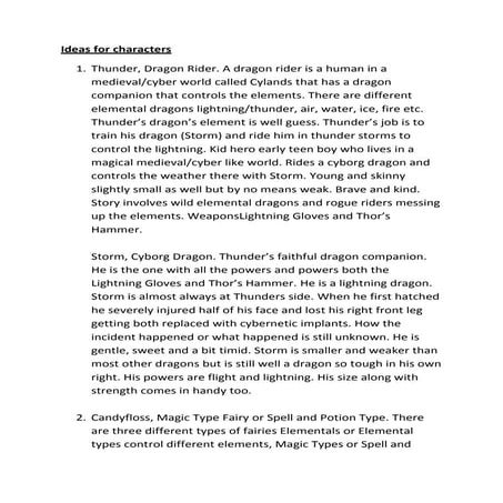 Ideas for characters | DOCX | Fantasy | Genres