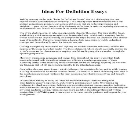 Ideas For Definition Essays. Trine University | PDF