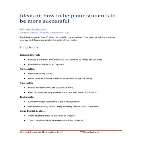 Ideas on how to help our students to be more successful | PDF