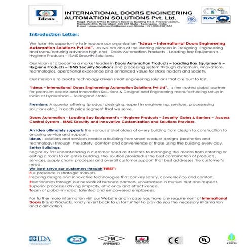 INTERNATIONAL DOORS ENGINEERING AUTOMATION SOLUTIONS PVT.LTD