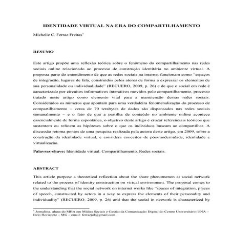 IDENTIDADE VIRTUAL NA ERA DO COMPARTILHAMENTO | PDF