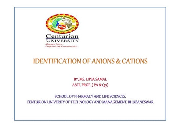 QUALITATIVE ANALYSIS (CONFIRMATORY TEST FOR CATIONS) | PPT