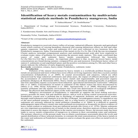 Identification Of Heavy Metals Contamination By Multivariate