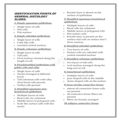 Identification points of general histology slides | DOCX