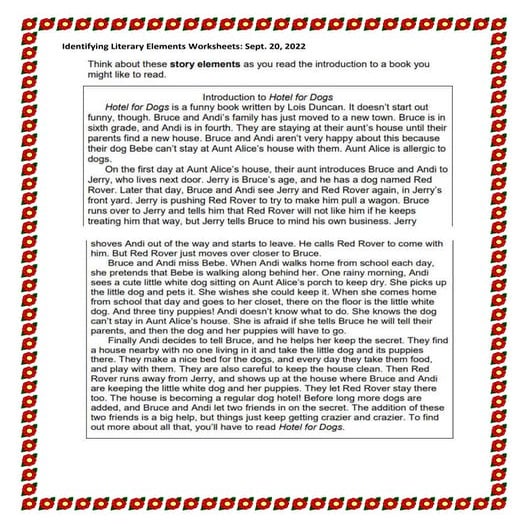 Identifying Literary Elements Worksheets | DOCX | Homework and Study ...