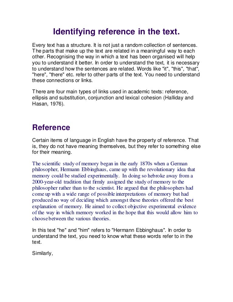 Identifying reference in the text