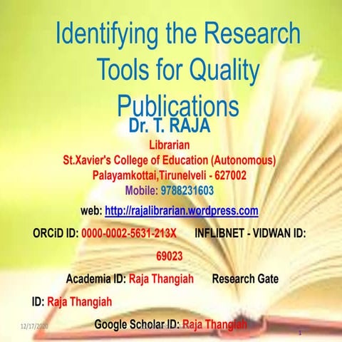 Identifying research tools for quality publications | PPT