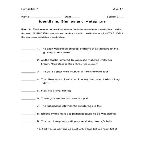 Identifying similes and metaphors | PDF