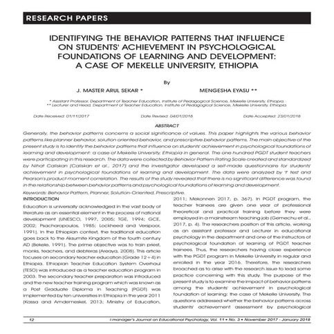IDENTIFYING THE BEHAVIOR PATTERNS THAT INFLUENCE ON STUDENTS ...