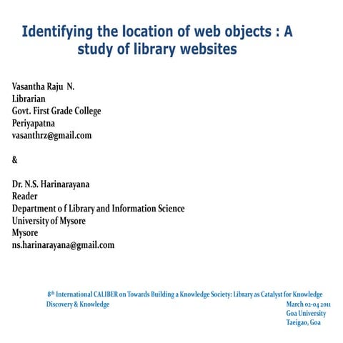Identifying the location of web objects: A study of library websites | PPT