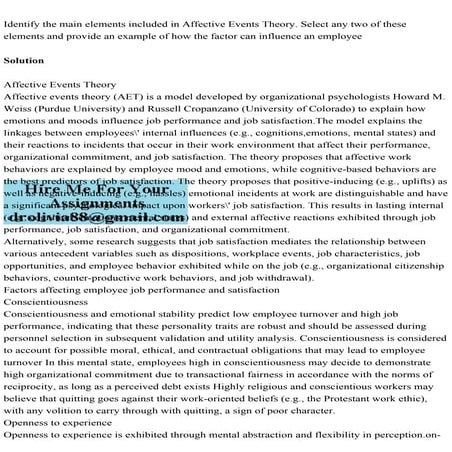 Identify the main elements included in Affective Events Theory. Sele.pdf