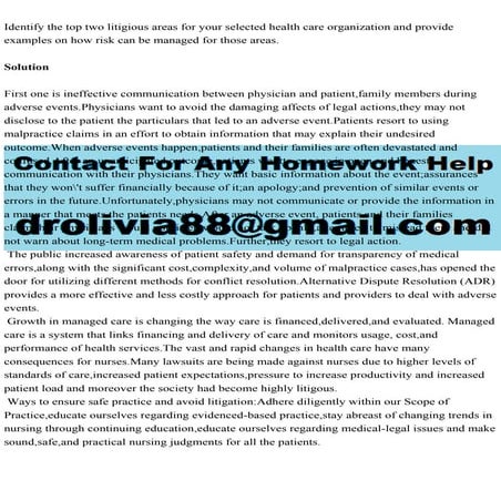 Identify the top two litigious areas for your selected health care o.pdf