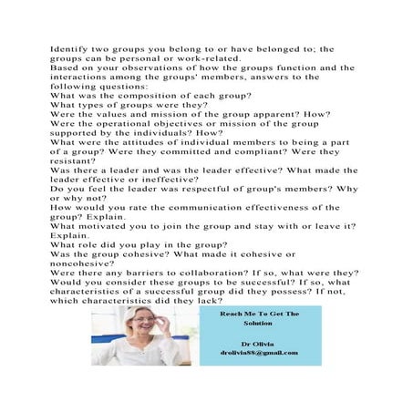 Identify two groups you belong to or have belonged to; the groups ca.docx