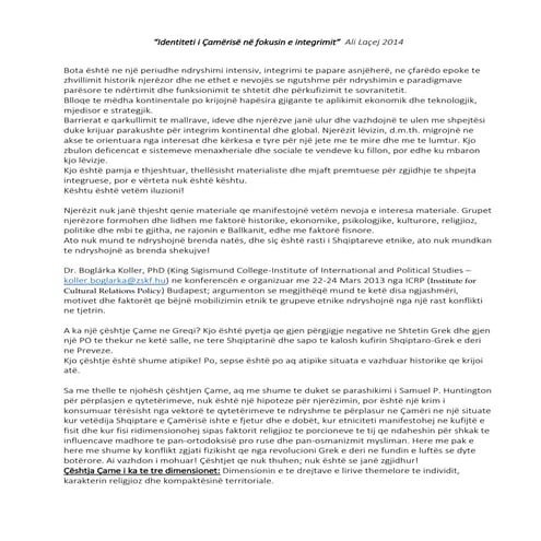 Identiteti i çamërisë në fokusin e integrimit | PDF