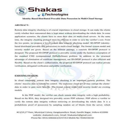 Identity based distributed provable data possession in multi-cloud storage | DOC