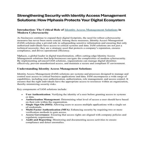 Strengthening Security With Identity Access Management Solutions How