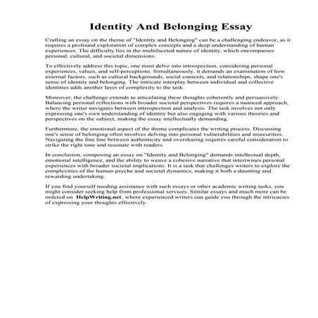 Identity And Belonging Essay | PDF