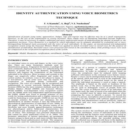 Identity authentication using voice biometrics technique | PDF
