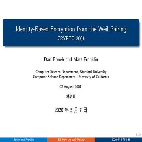 Identity Based Encryption From The Weil Pairing Ppt 0580