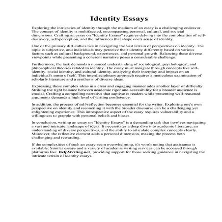 Identity Essays. essay examples: identity essay | PDF