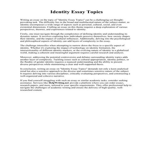 Identity Essay Topics. Oak Point University | PDF