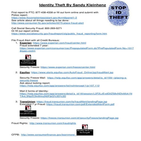 Identity Theft DIY List | PDF | Crime & Harmful Acts to Individuals ...