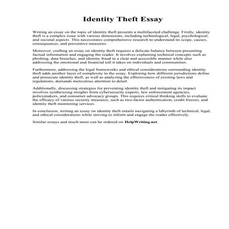 Identity Theft Essay. Chattahoochee Technical College | PDF