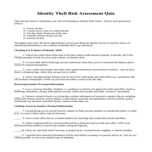 Identity Theft Risk Assessment Quiz-01-15 | PDF