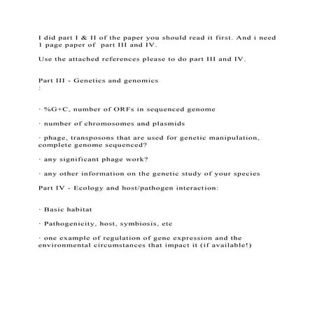 I did part I & II of the paper you should read it first. And i need ...