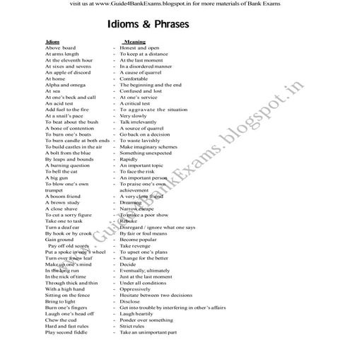 Idioms and-phrases-for-banking-exams-gr8 ambitionz | PDF