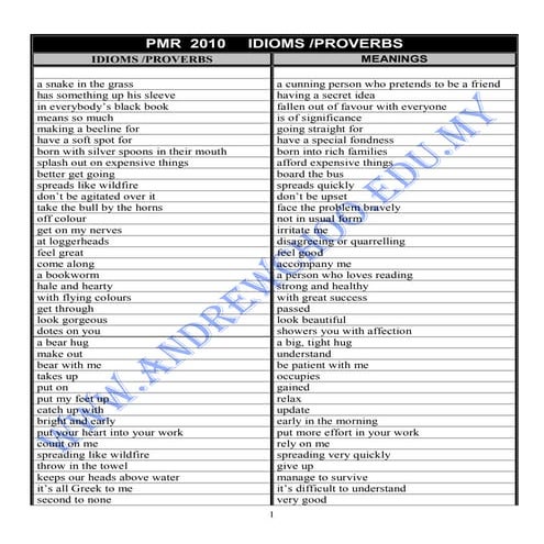 Idioms proverbs | PDF