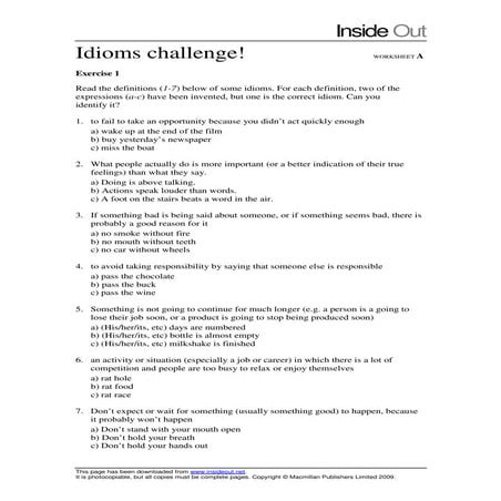 Idioms challenge 2 students | PDF