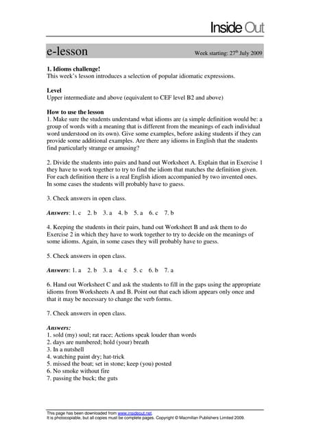 IDIOMS CHALLENGE ANSWER KEY | PDF | Education