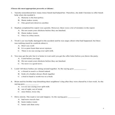 Proverbs and Idioms (Exercises) | PDF