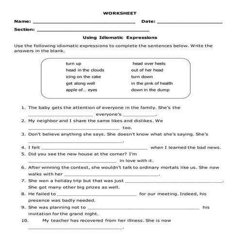 Idioms worksheet | DOCX