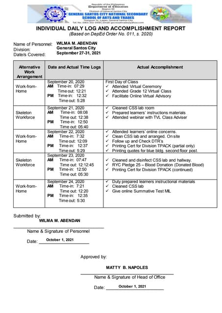 Individual daily-log-and-accomplishment-report-1 | DOCX | Educational Assessment | Education